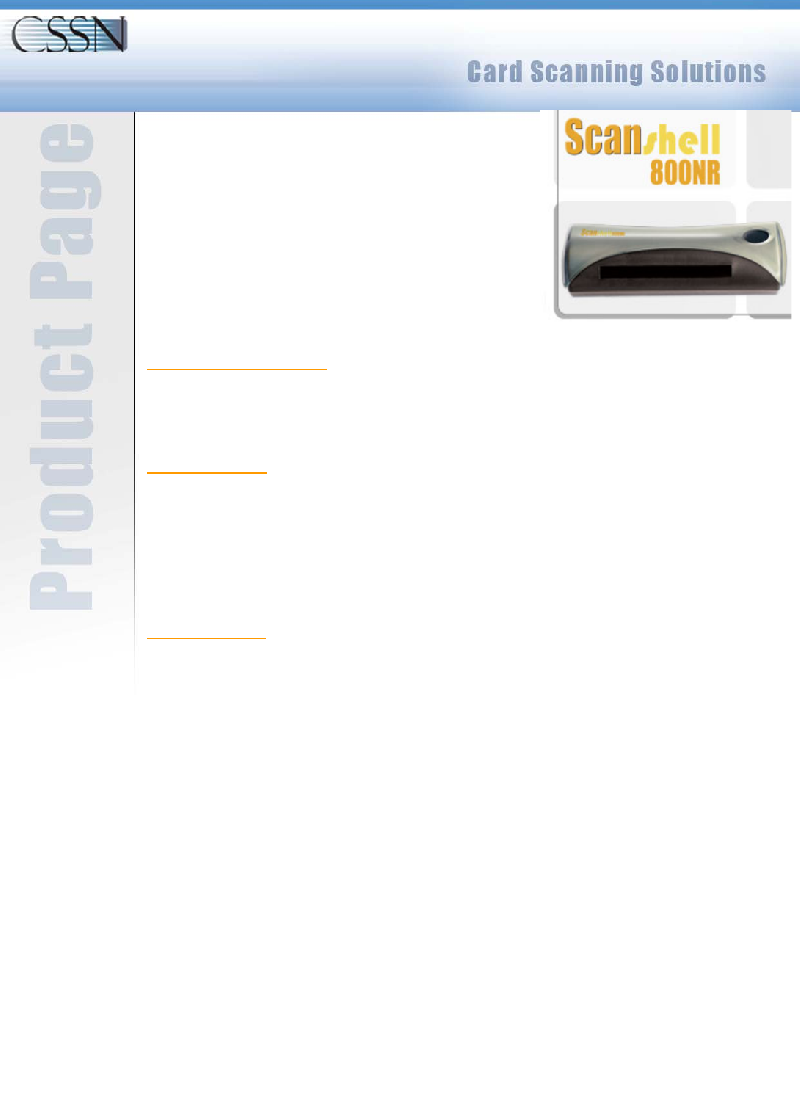 CSSN ScanShell 800NR Scanner Specifications PDF View/Download CSSN ScanShell 800NR Scanner Specifications PDF View/Download